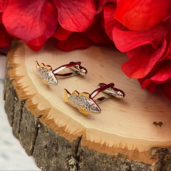 Accessories | Bass Fish Fisherman Silver And Gold Cufflinks | Poshmark